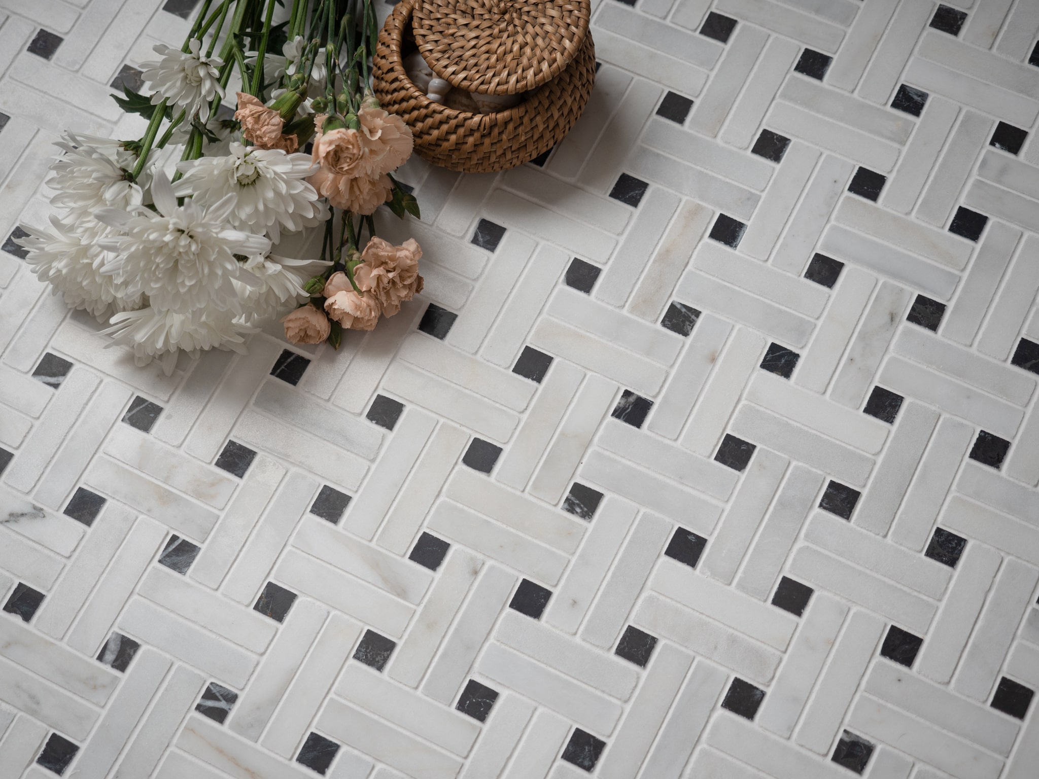 Calacatta Marble Basket Weave Mosaic | Fast Delivery | Starel Stones