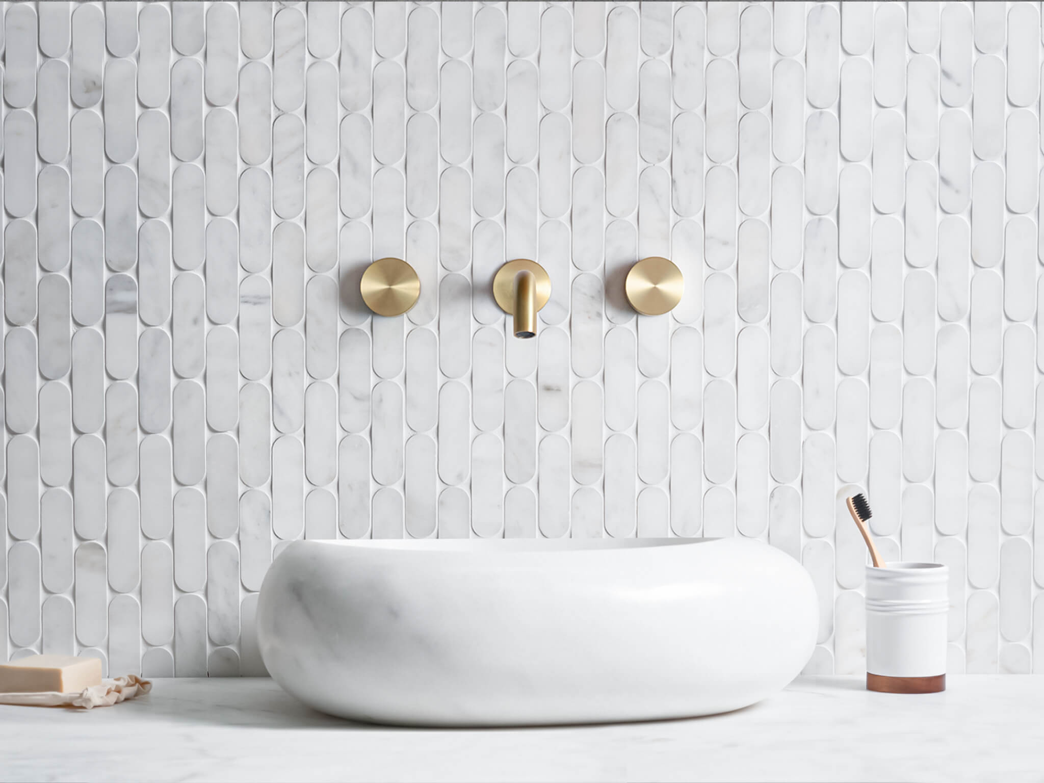 Calacatta Marble Pill Mosaic Tiles | Fast Delivery | Starel Stones