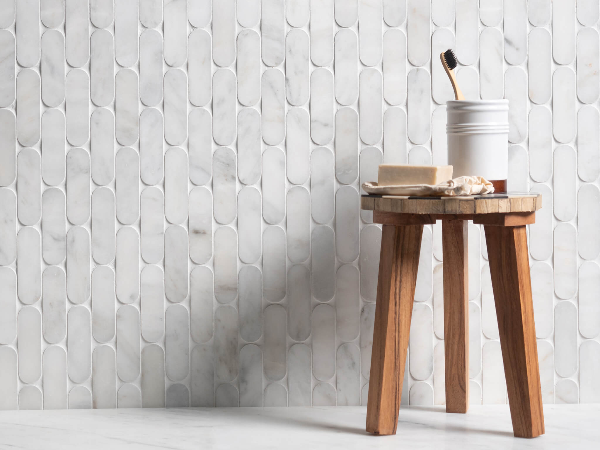 Calacatta Marble Pill Mosaic Tiles | Fast Delivery | Starel Stones