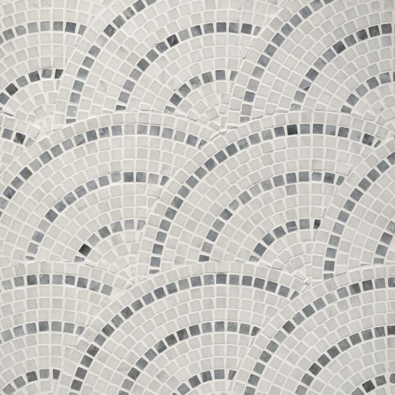 Calacatta & Bluestone Marble Fan Scallop Mosaic Tiles | Fast Delivery ...