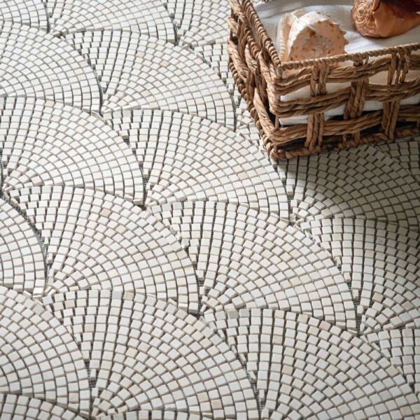 White Emperador Fan Scallop Marble Mosaic Tiles | Fast Delivery ...