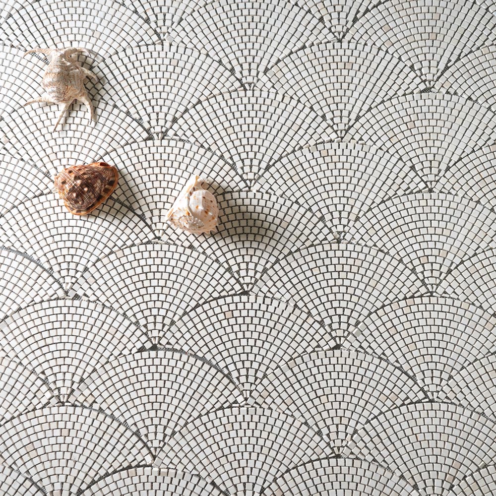 White Emperador Fan Scallop Marble Mosaic Tiles | Fast Delivery ...