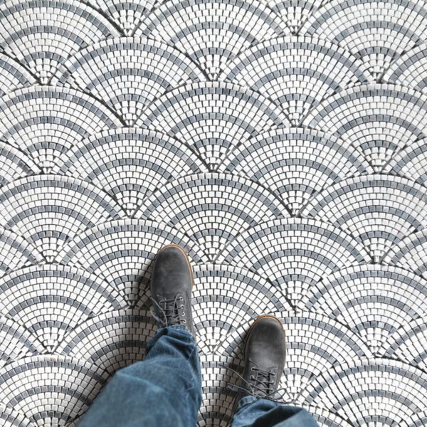 Calacatta & Bluestone Marble Fan Scallop Mosaic Tiles | Fast Delivery ...