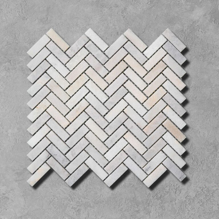 White Marble Amber Herringbone Mosaic Tiles | Fast Delivery | Starel Stones