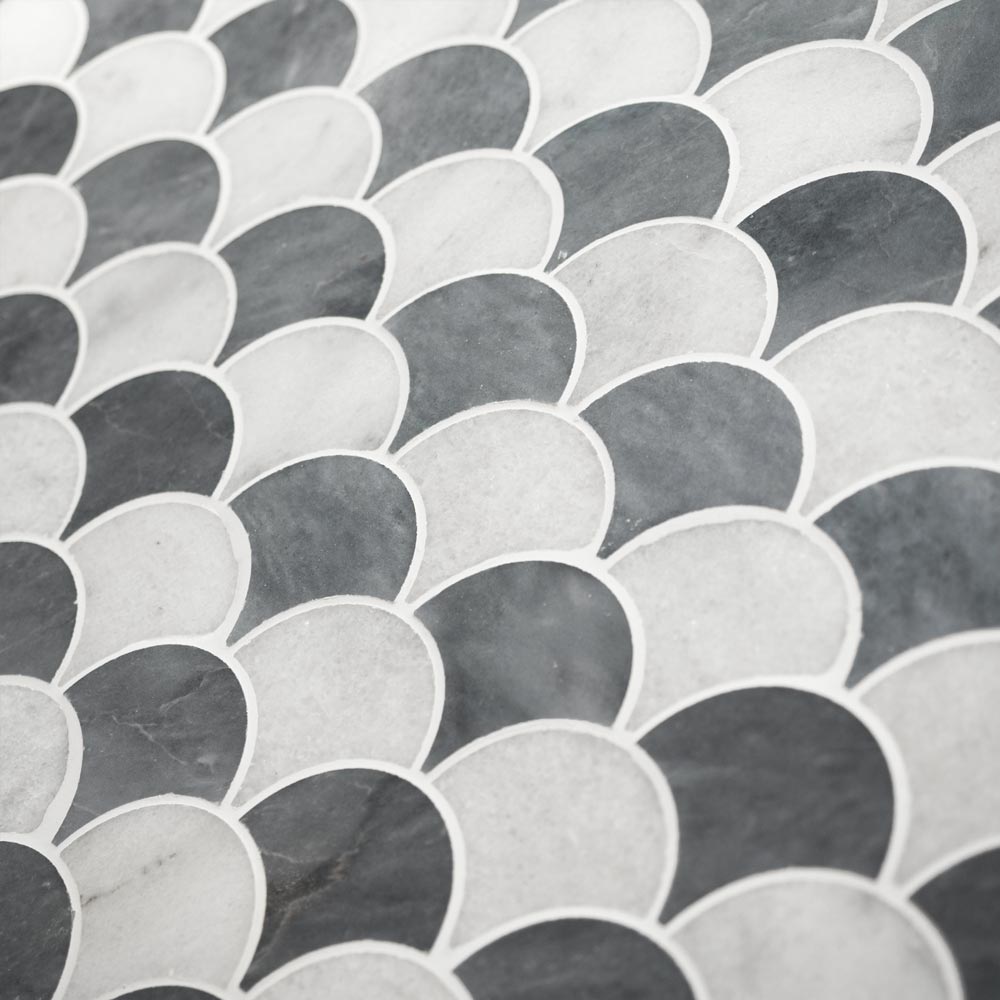 White & Grey Mixed Scallop Mosaic | Fast Delivery | Starel Stones